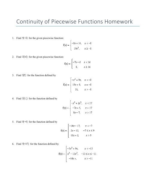 Continuity Of Piecewise Functions Homework