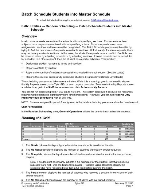 Batch Schedule Students into Master Schedule