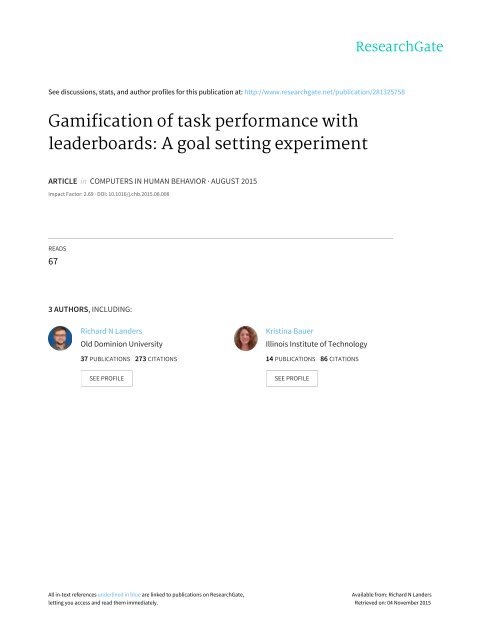 Gamification of task performance with leaderboards A goal setting ...