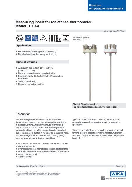 Measuring insert for resistance thermometer Model TR10-A