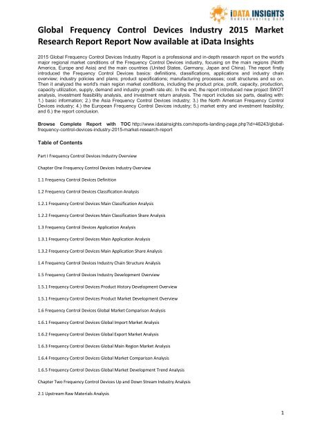 Global Frequency Control Devices Industry 2015