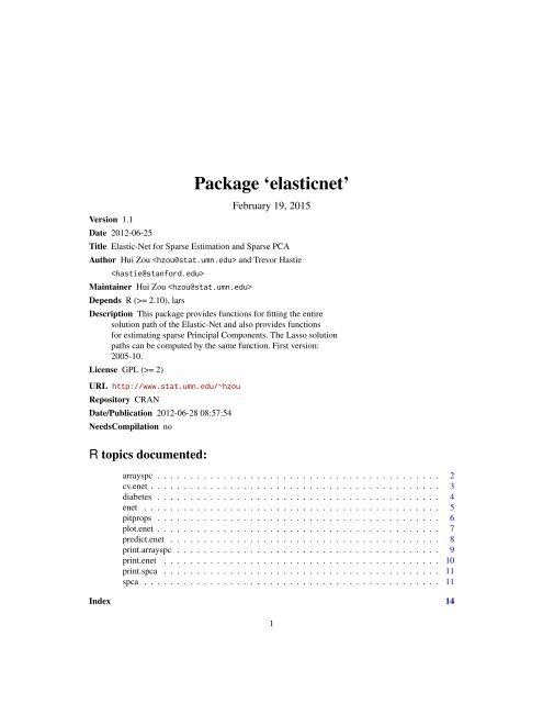 Package ‘elasticnet’