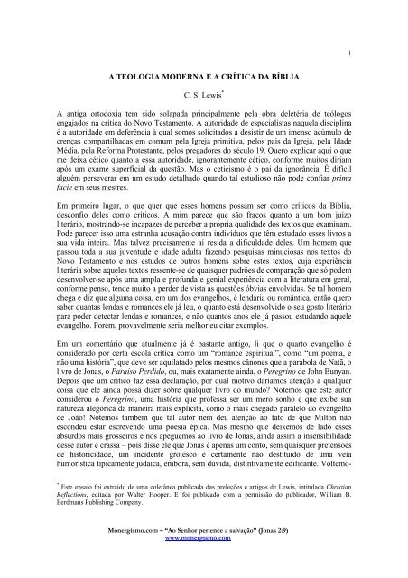 C.S. Lewis - Teologia moderna e a crítica da Bíblia