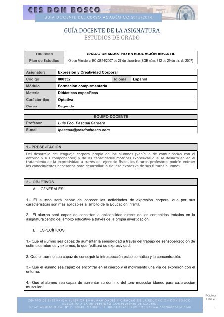 GUÍA DOCENTE DE LA ASIGNATURA ESTUDIOS DE GRADO