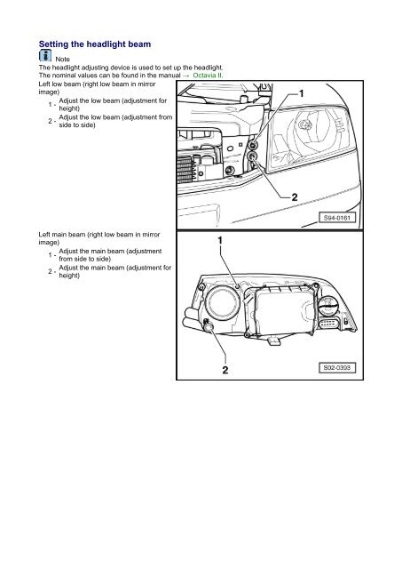Setting the headlight beam