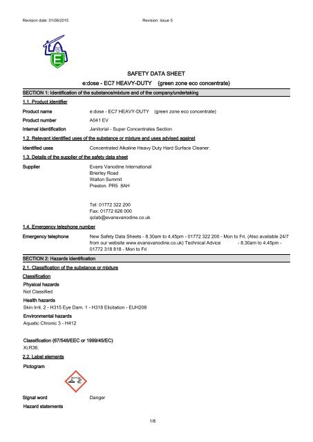SAFETY DATA SHEET e:dose - EC7 HEAVY-DUTY (green zone eco concentrate)