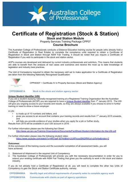 Certificate of Registration (Stock & Station)