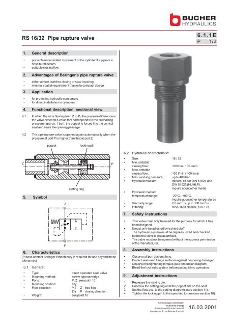 6.1.1E 16.03.2001 RS 16/32 Pipe rupture valve