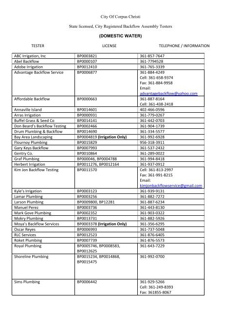 TESTER LICENSE TELEPHONE / IN - City of Corpus Christi
