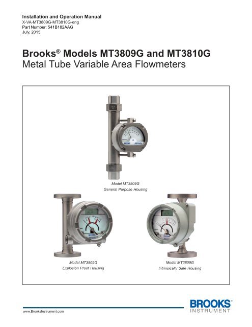 Brooks Models MT3809G and MT3810G Metal Tube Variable Area Flowmeters
