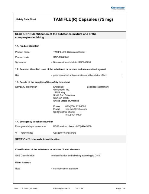 TAMIFLU(R) Capsules (75 mg)