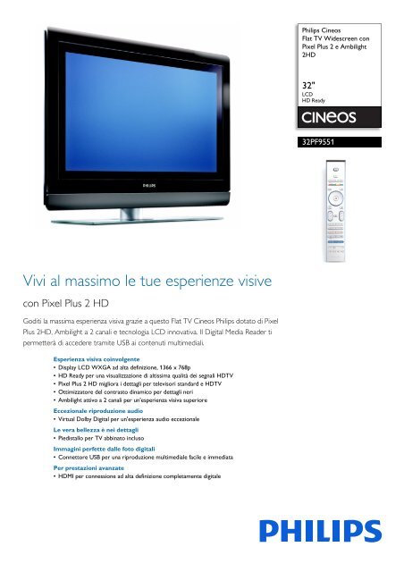 Philips Cineos Flat TV Widescreen - Scheda tecnica - ITA