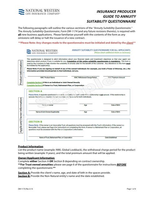 INSURANCE PRODUCER GUIDE TO ANNUITY SUITABILITY QUESTIONNAIRE