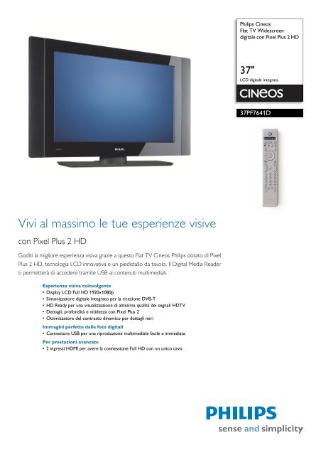 Philips Cineos Flat TV digitale widescreen - Scheda tecnica - ITA