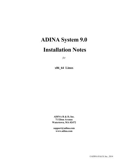 ADINA System 9.0 Installation Notes