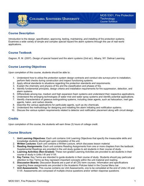 MOS 5301, Fire Protection Technology - Columbia Southern ...