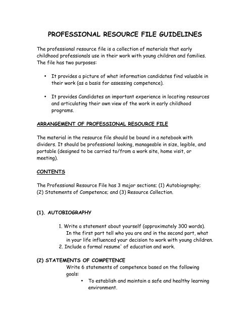 Ecpc professional Resource File Guidelines