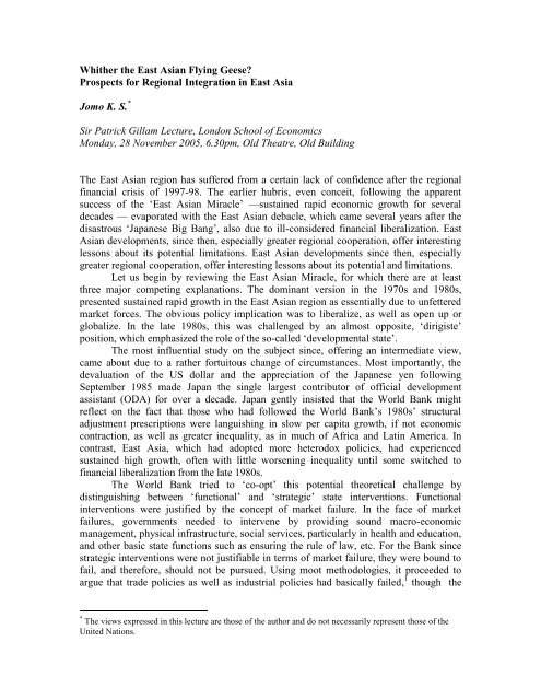 Whither the East Asian Flying Geese? Prospects for Regional ...