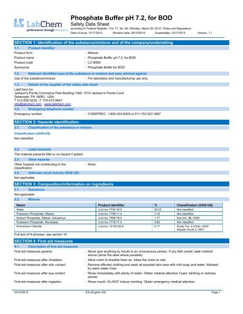 Phosphate Buffer pH 7.2 for BOD