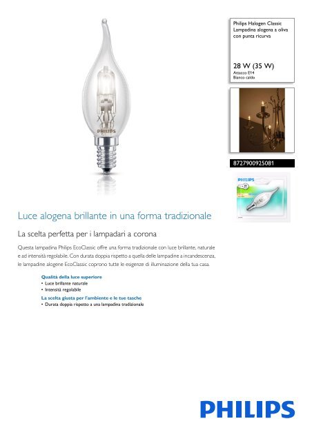 Philips Halogen Classic Lampadina alogena a oliva con punta ricurva ...