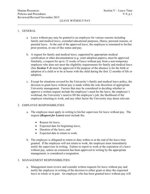 Leave Without Pay - Human Resources - Wake Forest University