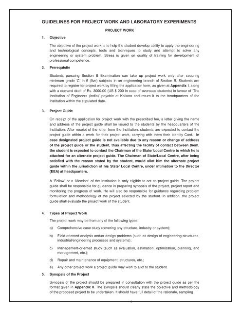 GUIDELINES FOR PROJECT WORK AND LABORATORY EXPERIMENTS