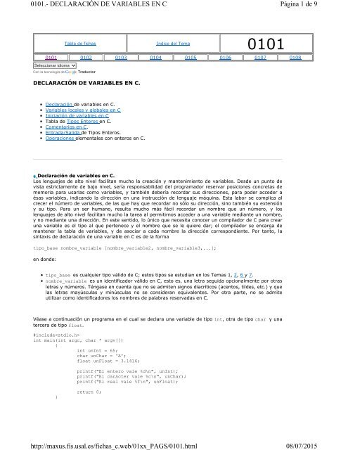 DECLARACIÓN DE VARIABLES EN C.