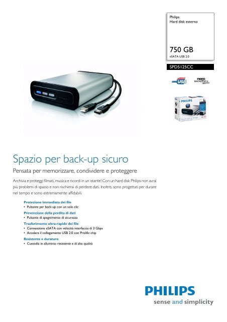Philips Hard disk esterno - Scheda tecnica - ITA