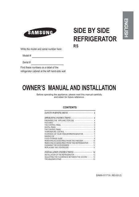 Samsung RS20NRSV - User Manual_0.91 MB, pdf, ENGLISH