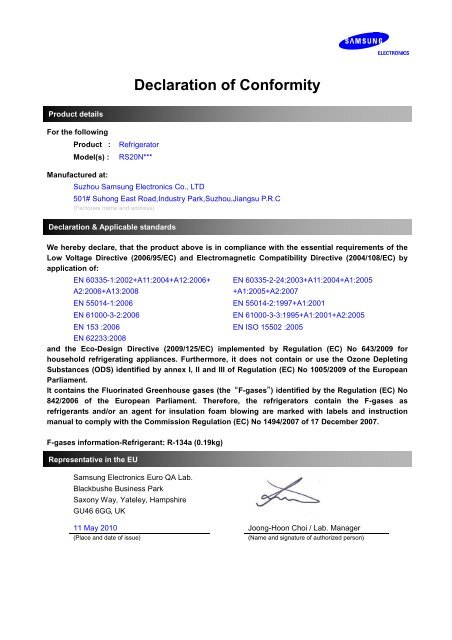 Samsung RS20NCMS - DoC(Declaration of Conformity)_0.09 MB, pdf, ENGLISH