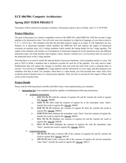 ECE 486/586 Computer Architecture Spring 2015 TERM PROJECT