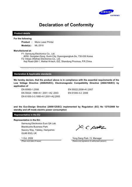 Samsung ML-2510 - DoC(Declaration of Conformity)_0.05 MB, pdf, ENGLISH