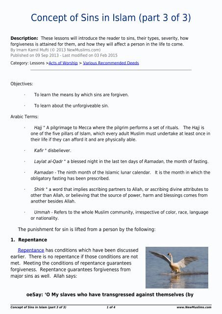 Concept of Sins in Islam (part 3 of 3)