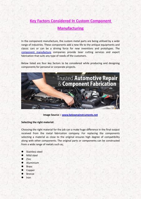 Key Factors Considered In Custom Component Manufacturing