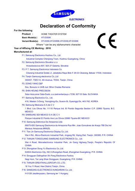 Samsung HT-D350 - DoC(Declaration of Conformity)_0.61 MB, pdf, ENGLISH
