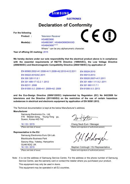 Samsung HG32ED690DB - CE DoC_0.01MB, pdf, ENGLISH