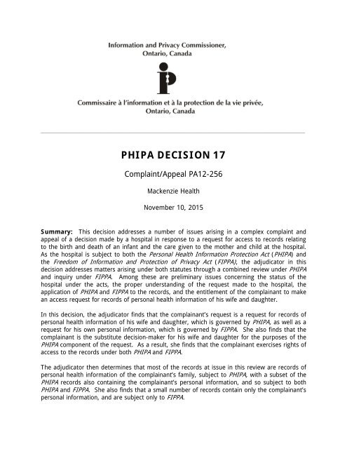 PHIPA DECISION 17