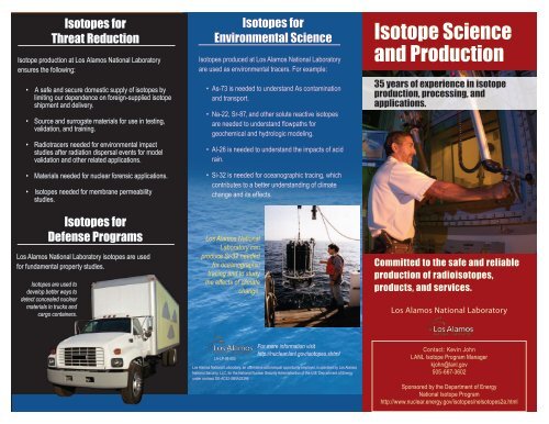 Isotope Science and Production - National Isotope Development ...