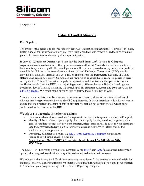 Subject Conflict Minerals