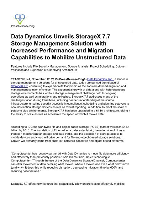 Data Dynamics Unveils StorageX 7.7 Storage Management Solution with Increased Performance and ...