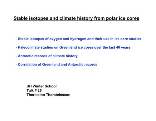 Stable isotopes and climate history from polar ice cores