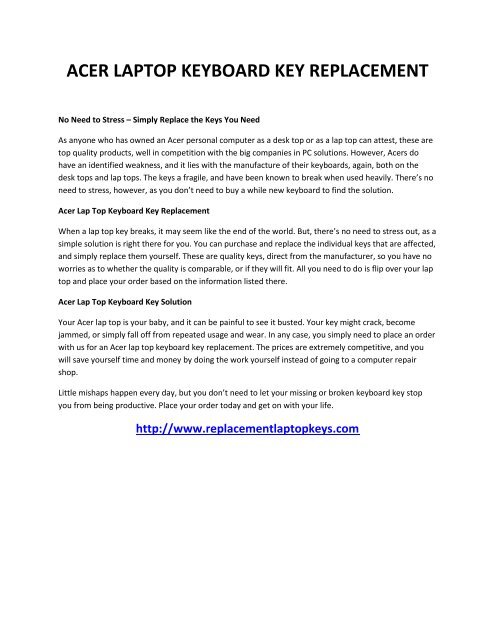 ACER LAPTOP KEYBOARD KEY REPLACEMENT