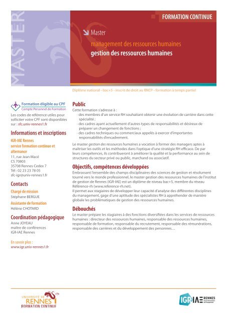 Master management des ressources humaines gestion des ressources humaines
