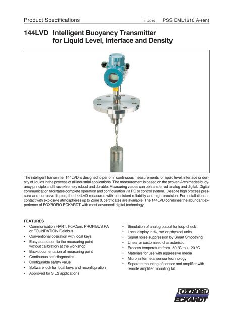 144LVD Intelligent Buoyancy Transmitter for Liquid Level, Interface ...