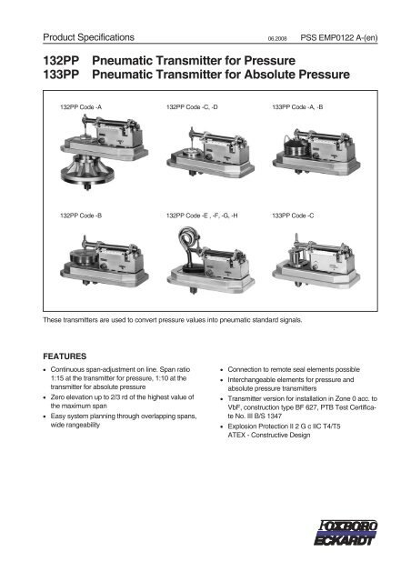 132PP Pneumatic Transmitter for Pressure 133PP ... - Foxboro Eckardt