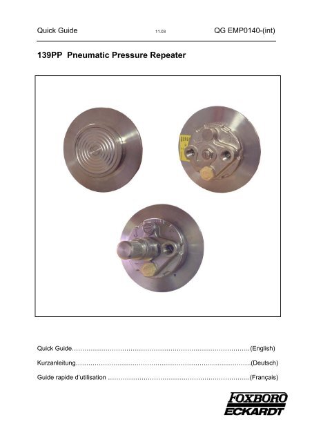 139PP Pneumatic Pressure Repeater - FOXBORO ECKARDT GmbH