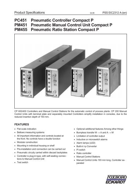 PC451 Pneumatic Controller Compact P PM451 ... - Foxboro Eckardt