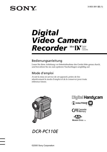 Sony DCR-PC110E - DCR-PC110E Istruzioni per l'uso Francese