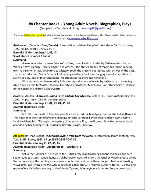 #4 Chapter Books -­‐ Young Adult Novels Biographies Plays