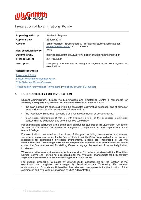 Invigilation of Examinations Policy